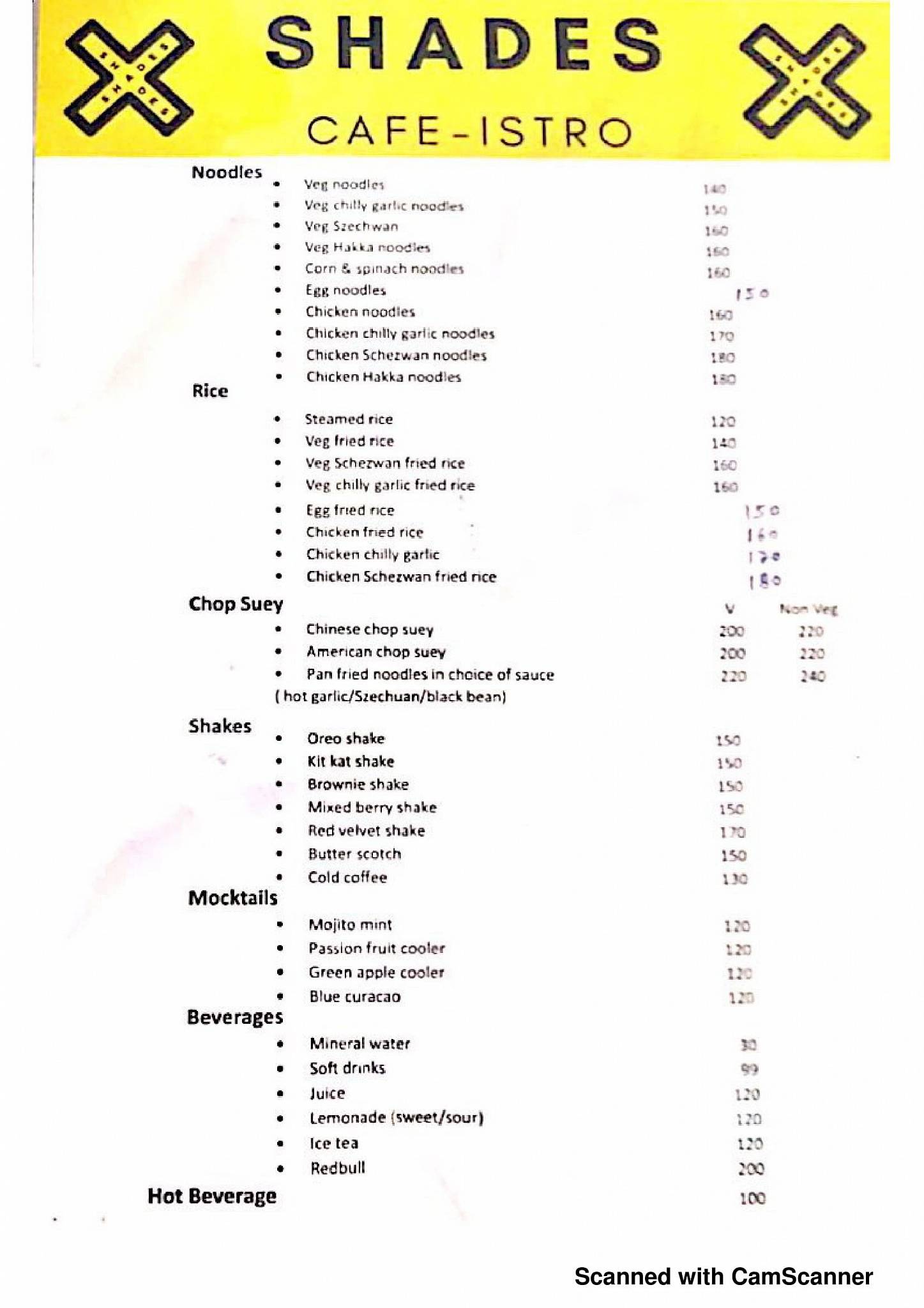 Menu at Shades cafe & istro, New Delhi