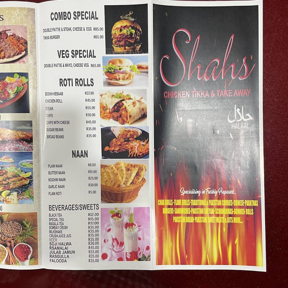 Menu at Shah Chicken Tikka restaurant, Port Shepstone