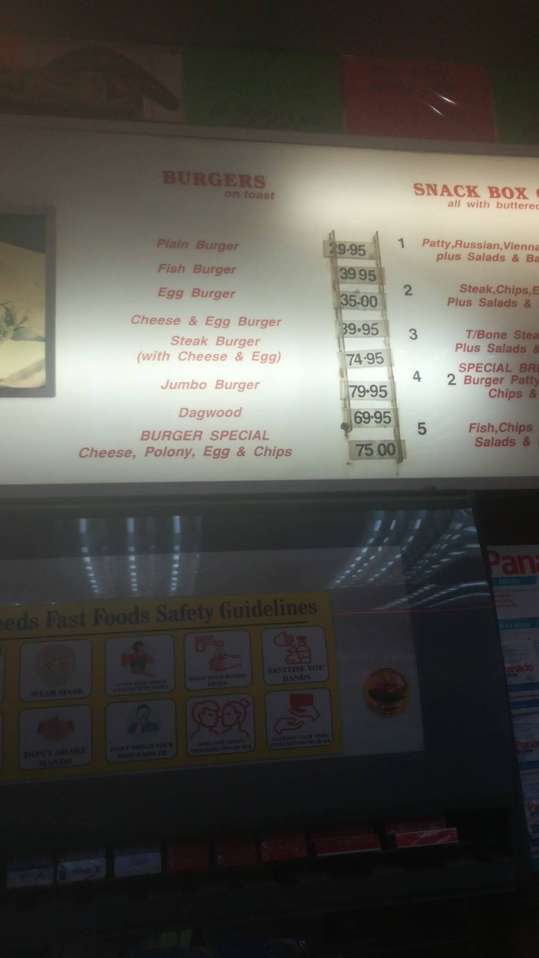 Menu at Shaheed's Fast Food, Johannesburg