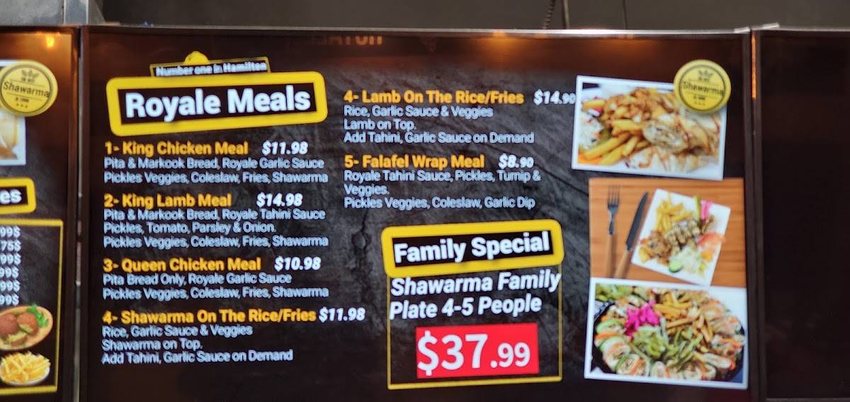 Menu at Shawarma Royale restaurant, Hamilton, Stone Church Rd E
