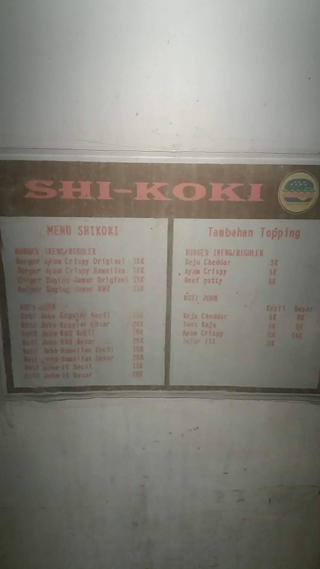 Carta del restaurante Shi-Koki, Burger & Roti John, Kalisuren