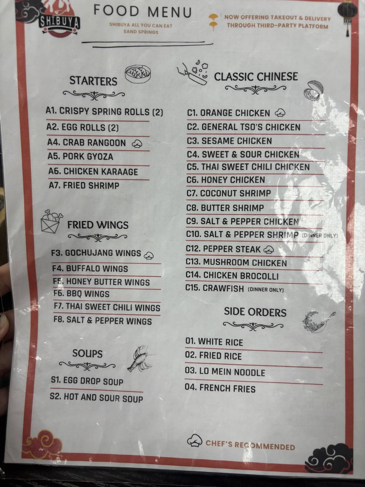 Menu at Shibuya - Buffet AYCE Sushi & Hibachi restaurant, Sand Springs