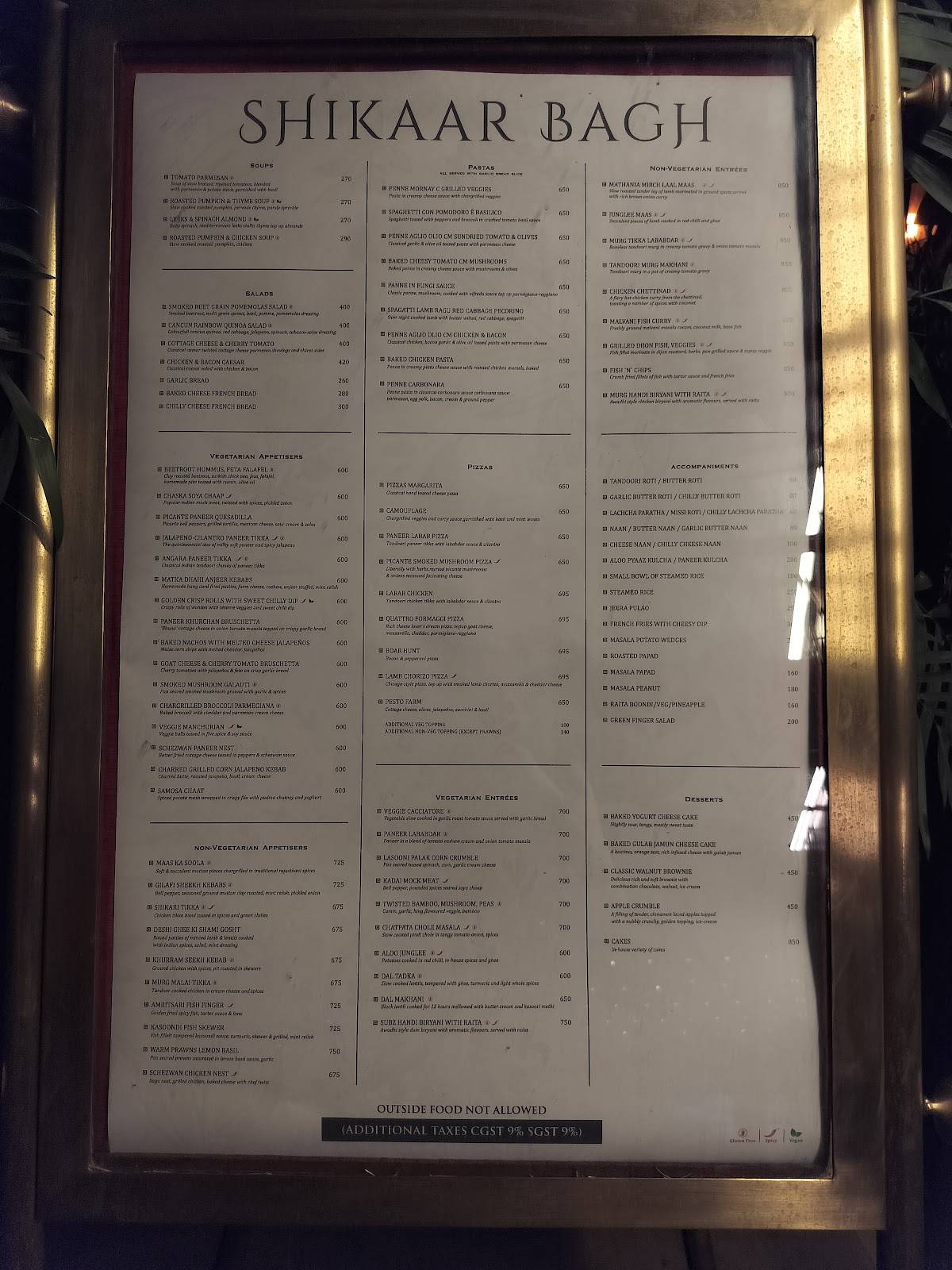 Menu at Shikaar Bagh - Restaurant and Bar, Jaipur, Hotel Narain Niwas ...