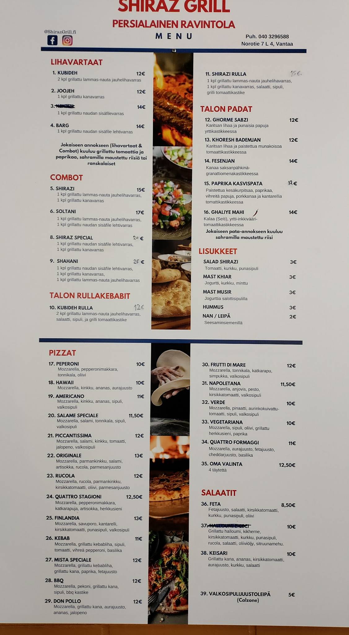Menu at Shiraz Grill restaurant, Vantaa