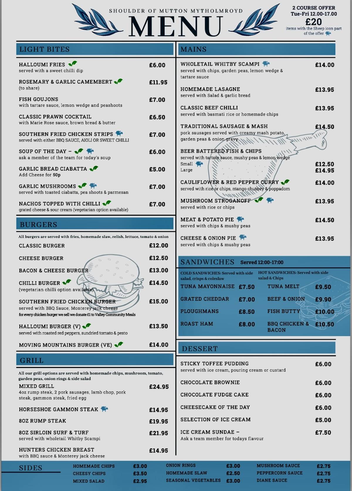 Menu at Shoulder Of Mutton Inn pub & bar, Hebden Bridge, New Rd