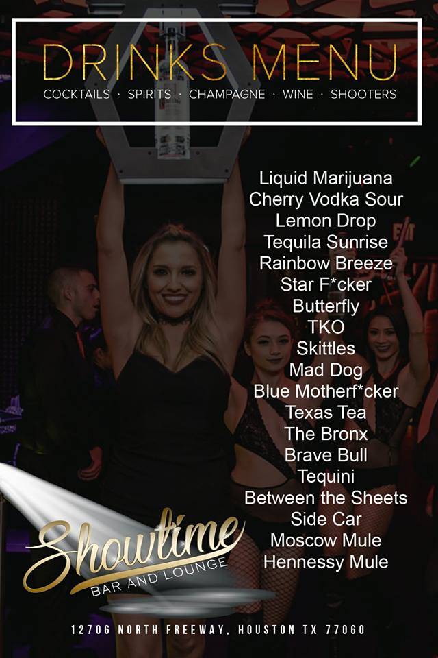 Menu at Showtime Bar and Lounge, Houston