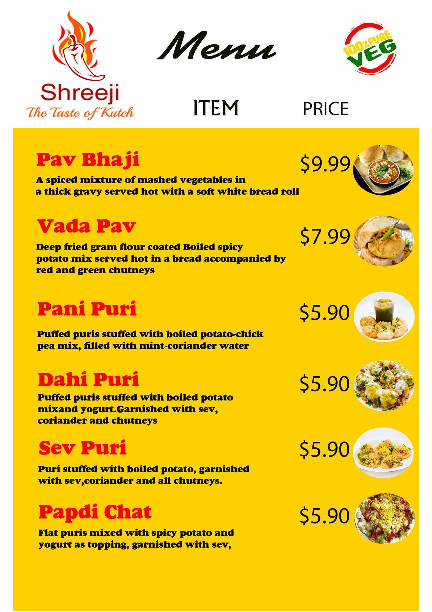 Menu at Shreeji-The Indian Street Food Hub restaurant, Forest Hill