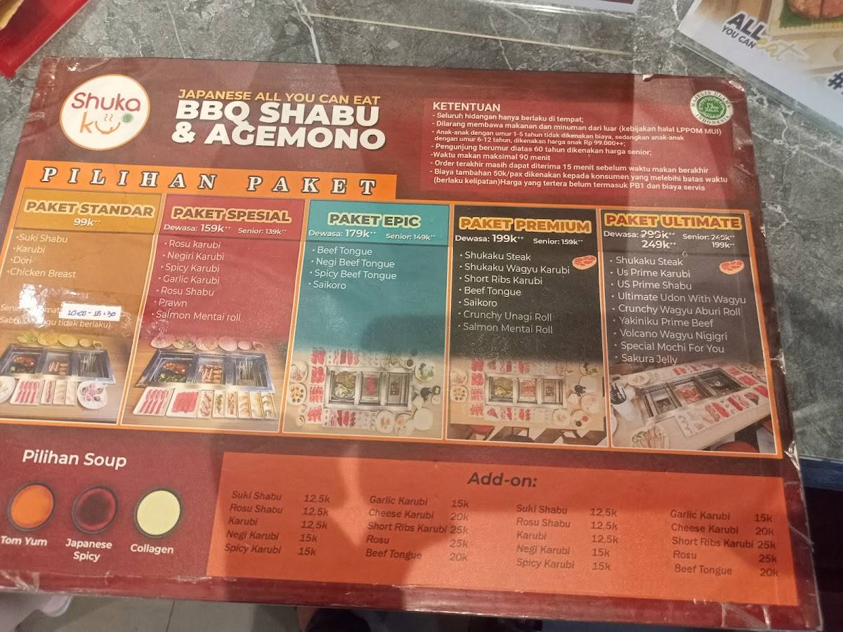 Menu at Shukaku BBQ, Shabu & Agemono, Tangerang