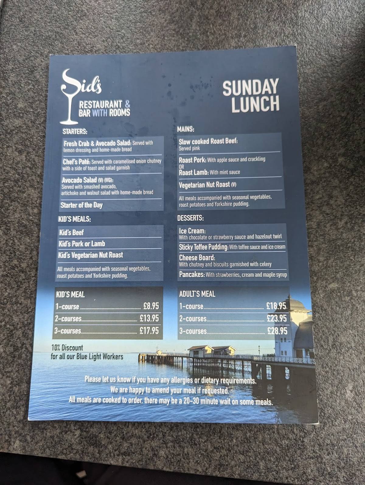 Menu at Sid’s Restaurant and Bar With Rooms, Penarth