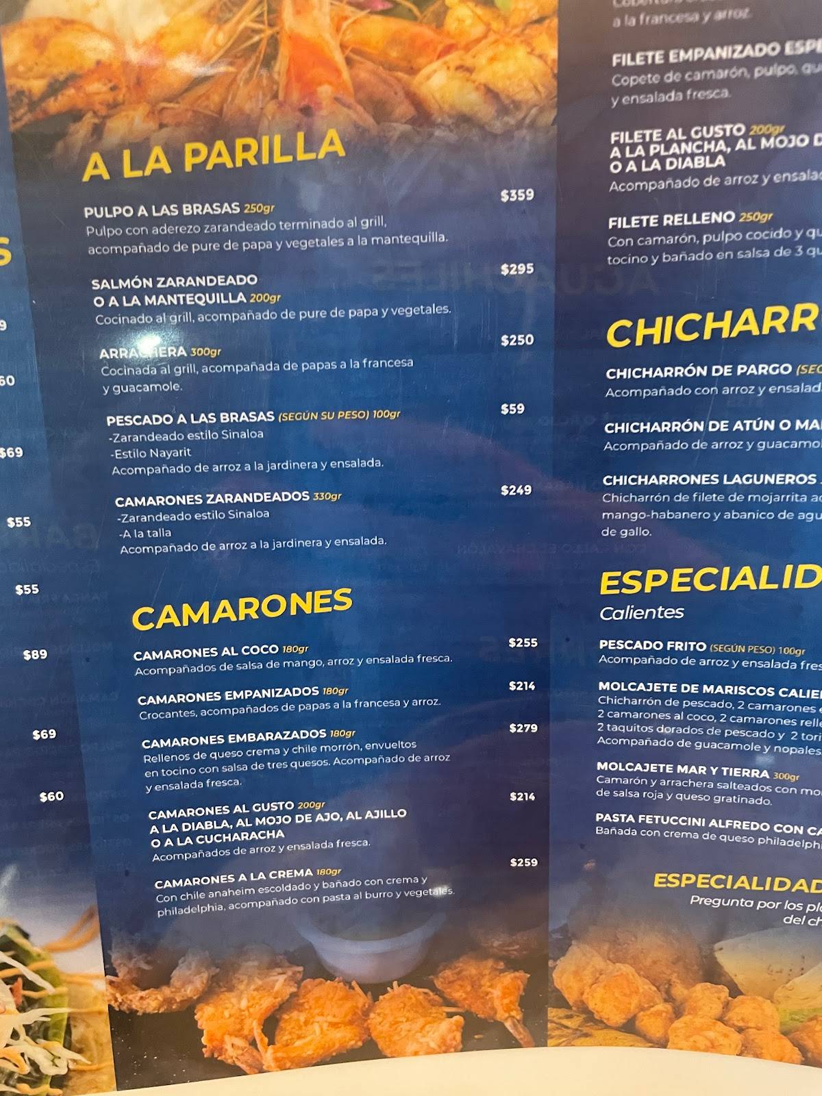 Carta del restaurante El Chavalón Silao, Mariscos, Silao