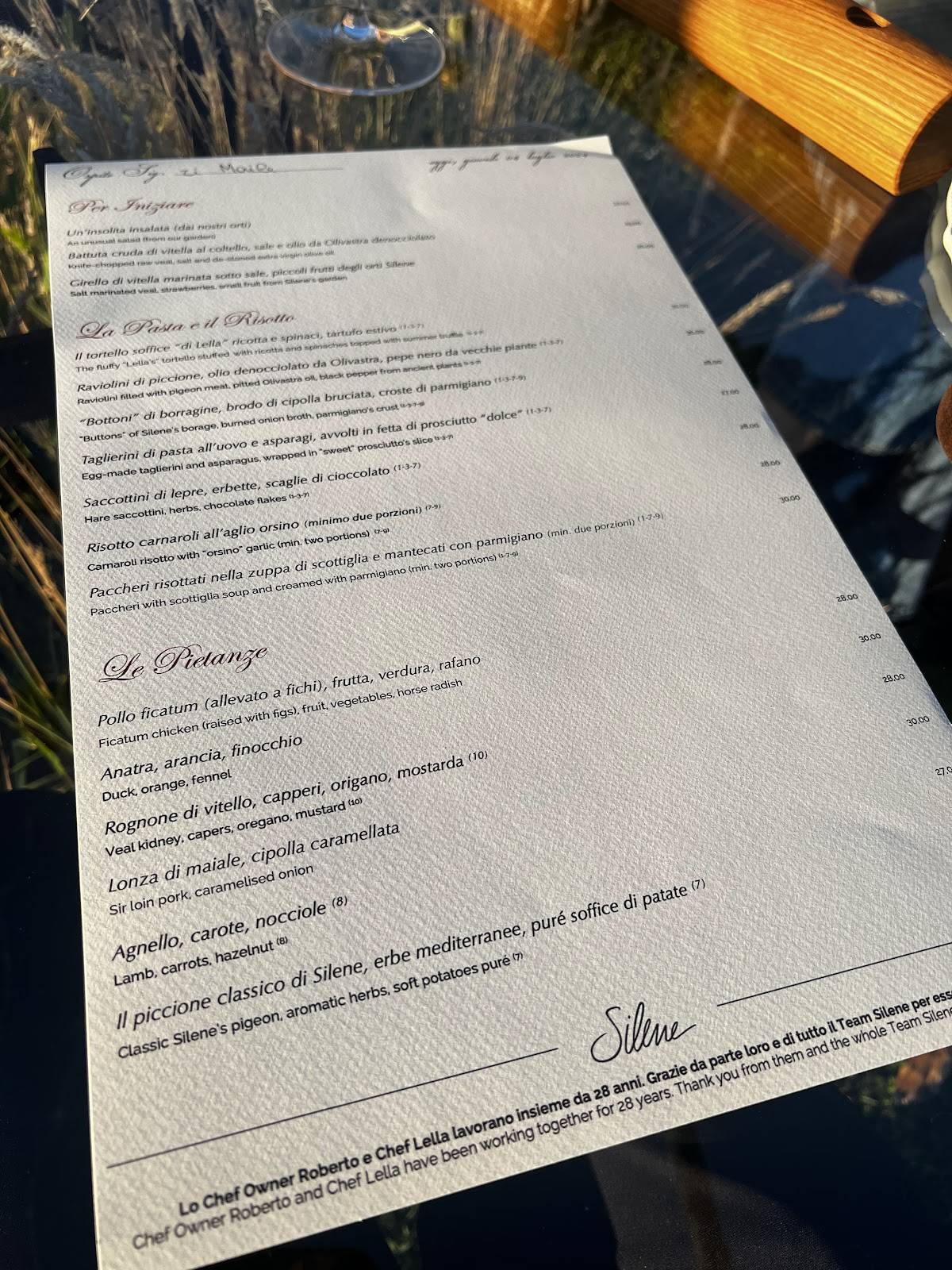 Menu at Silene restaurant, Seggiano, Strada Provinciale Altore
