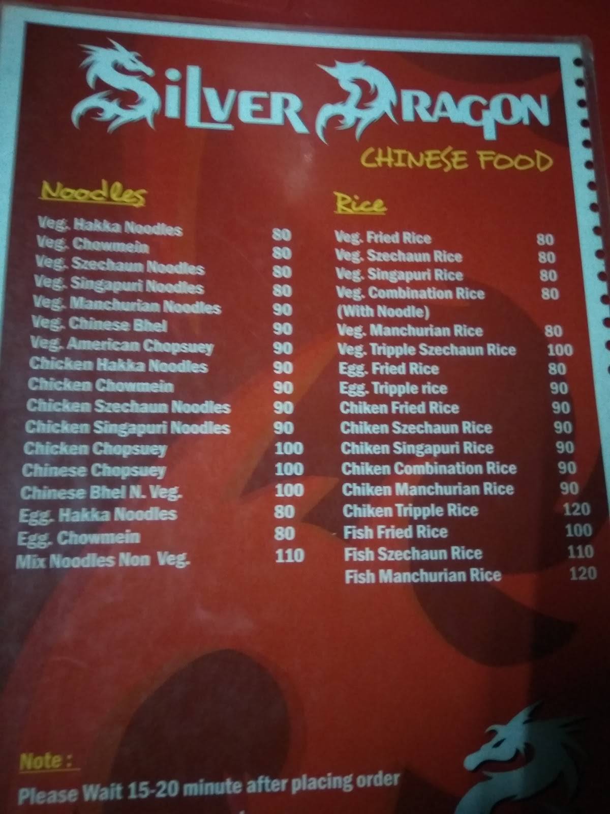 Menu at Silver Dragon, Anand, Mota Bazaar