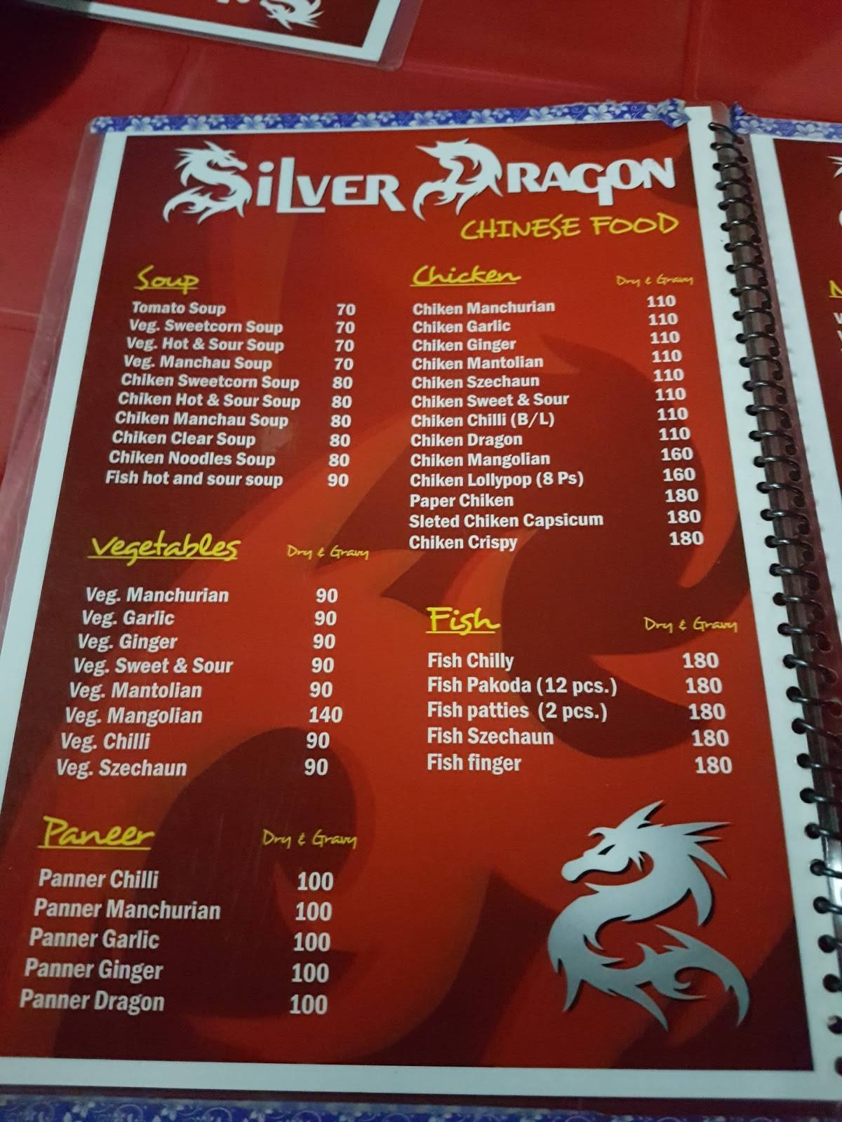 Menu at Silver Dragon, Anand, Mota Bazaar
