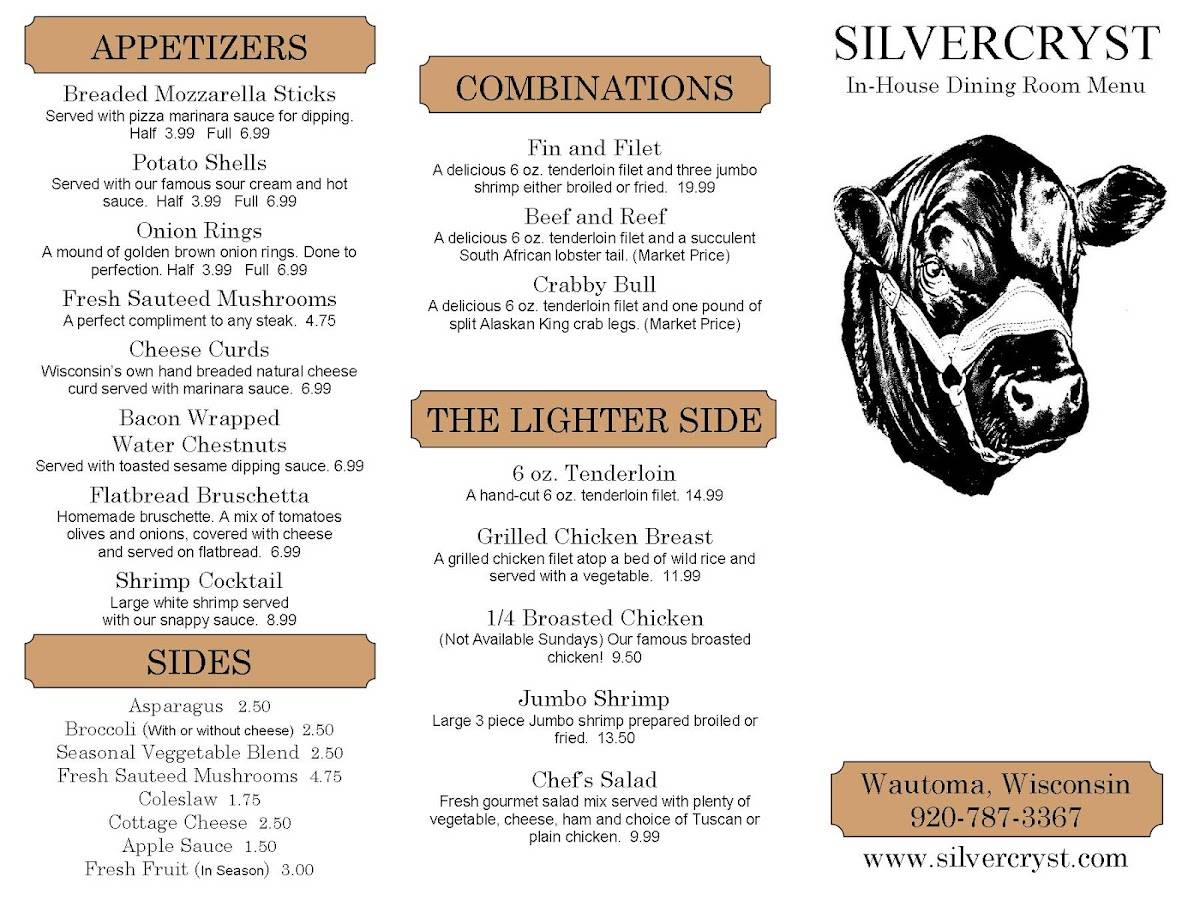 Menu at Silvercryst Supper Club Resort & Motel, Wautoma