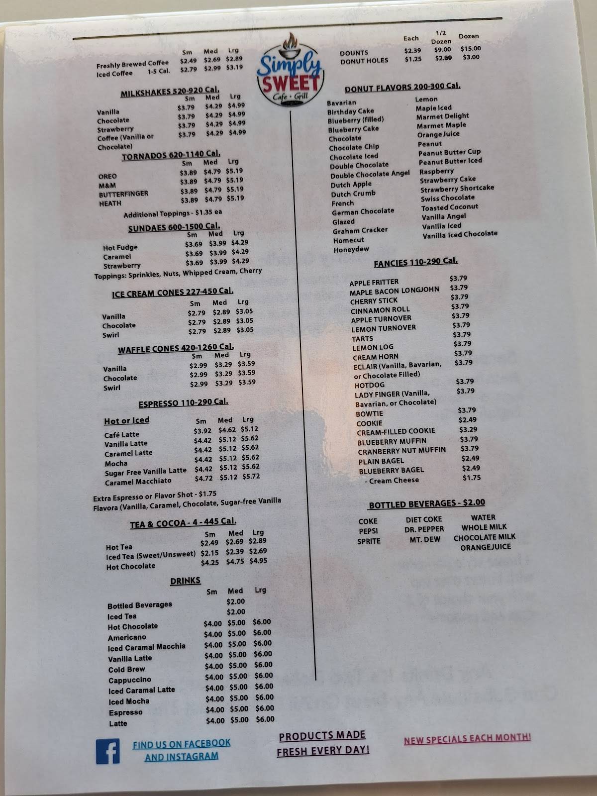 Menu at Simply Sweet Cafe And Grill, Marmet
