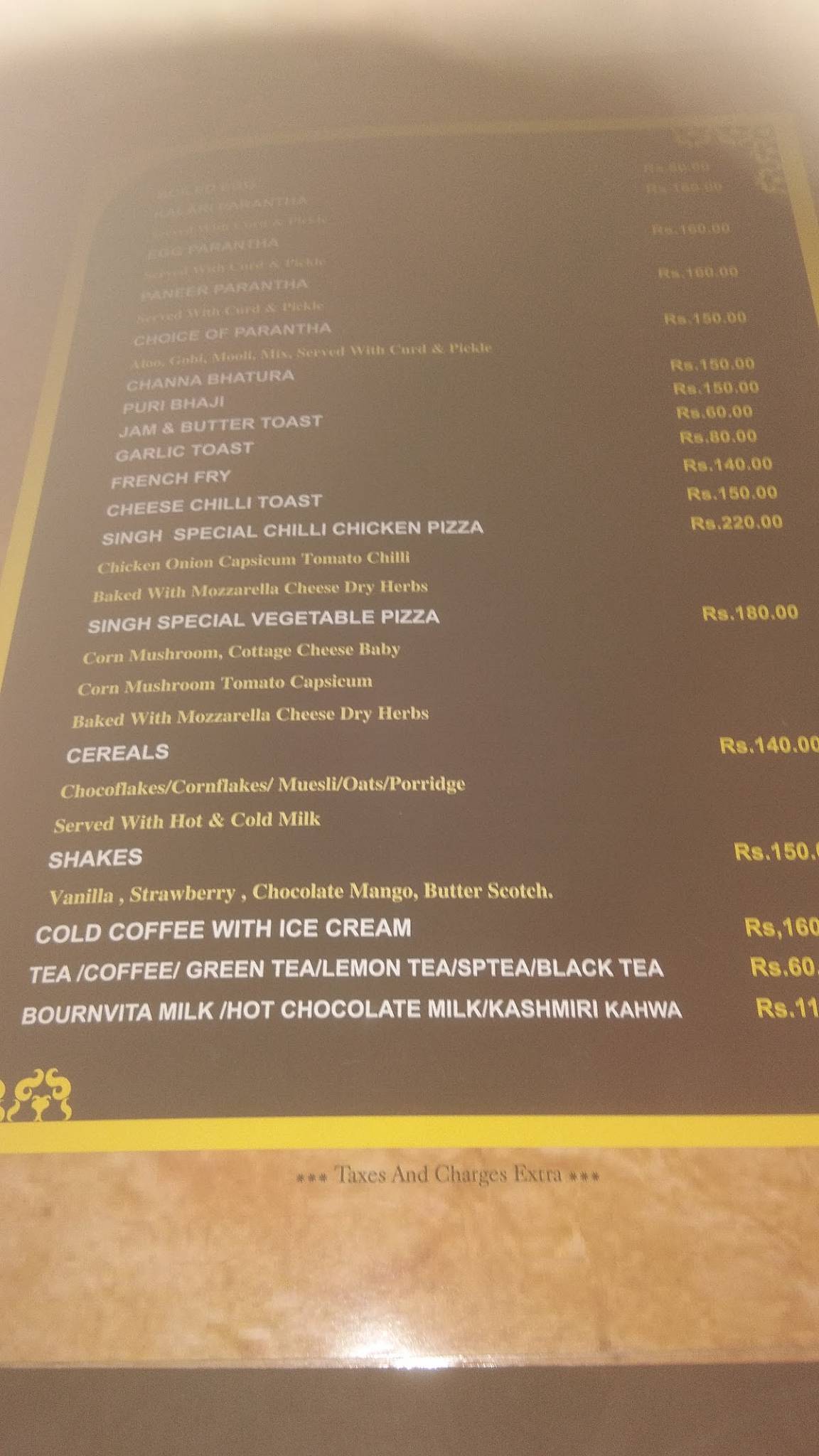 Menu at Singh Axis Hotel and Restaurant, India