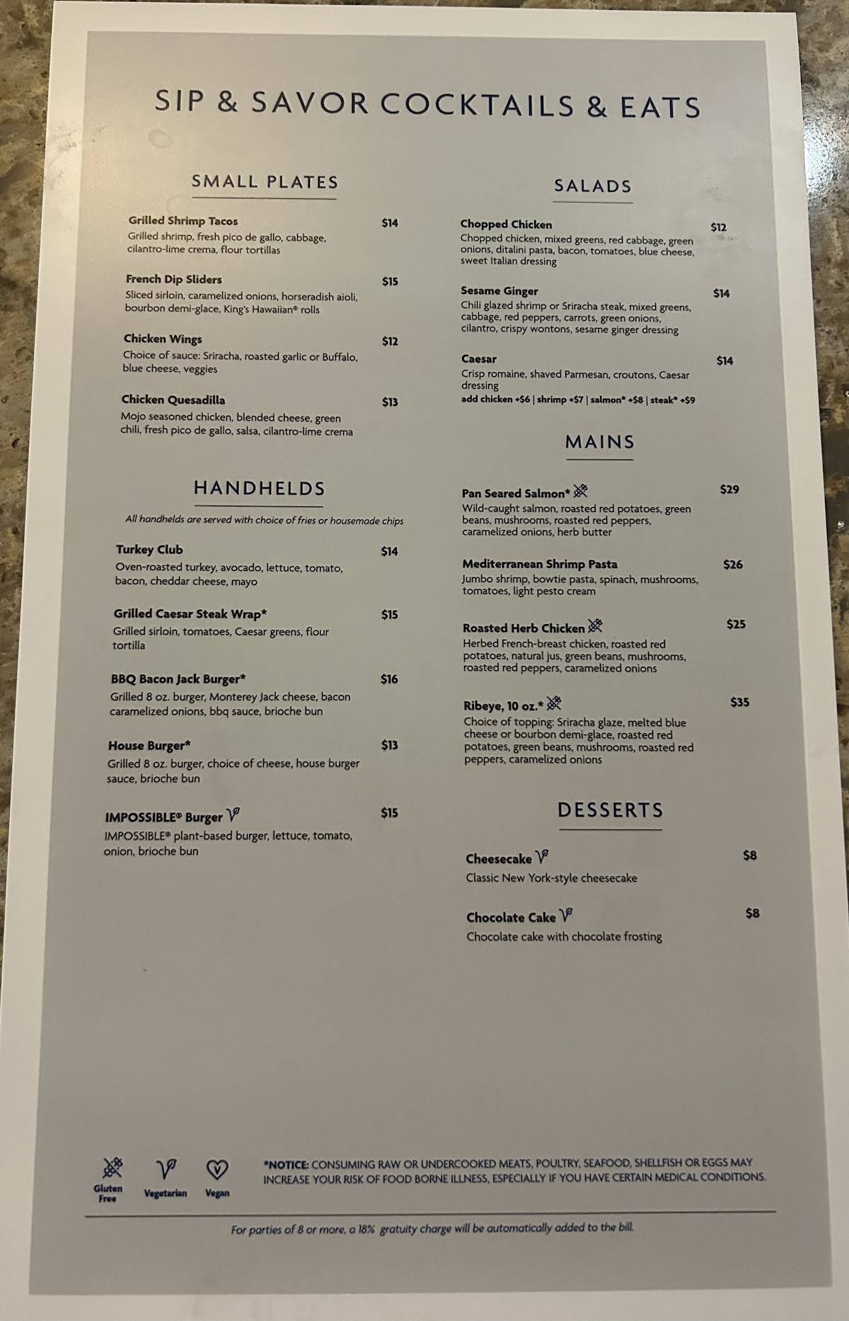 Menu at Sip & Savor Cocktail & Eats pub & bar, Burr Ridge