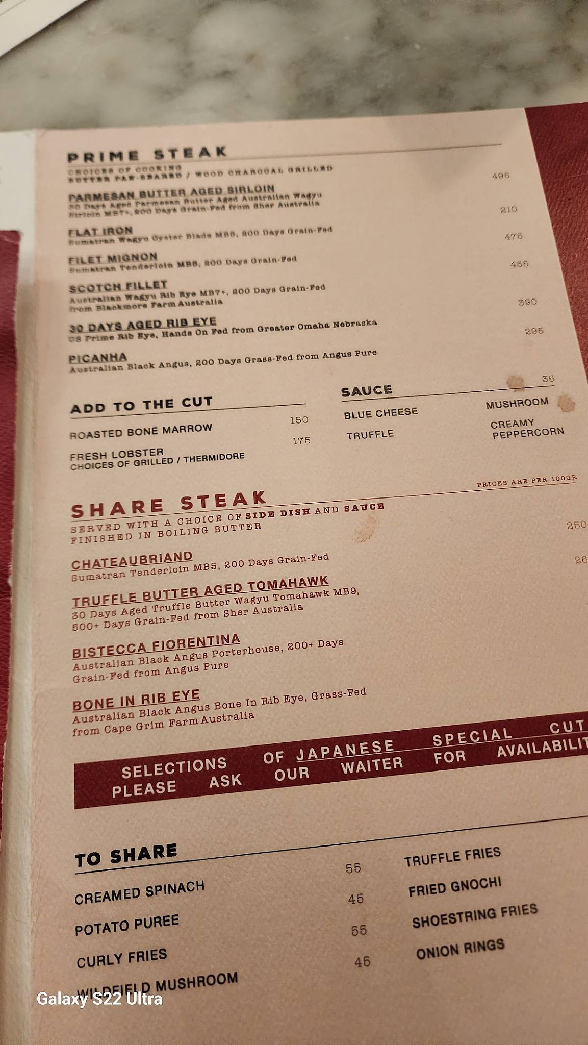 Menu at Sir Loin restaurant, South Jakarta, Jl. Bumi No.20
