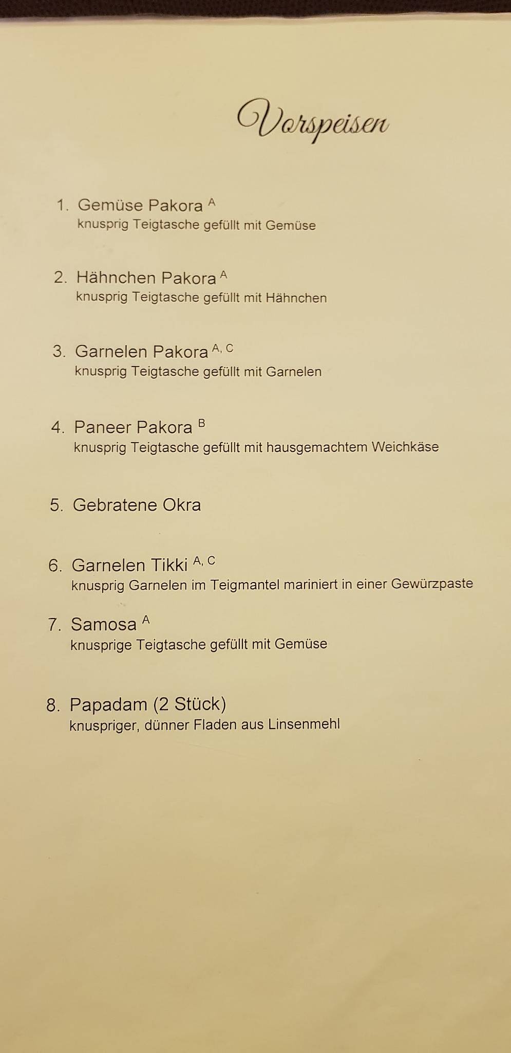 Speisekarte von Sitar restaurant, Asbach