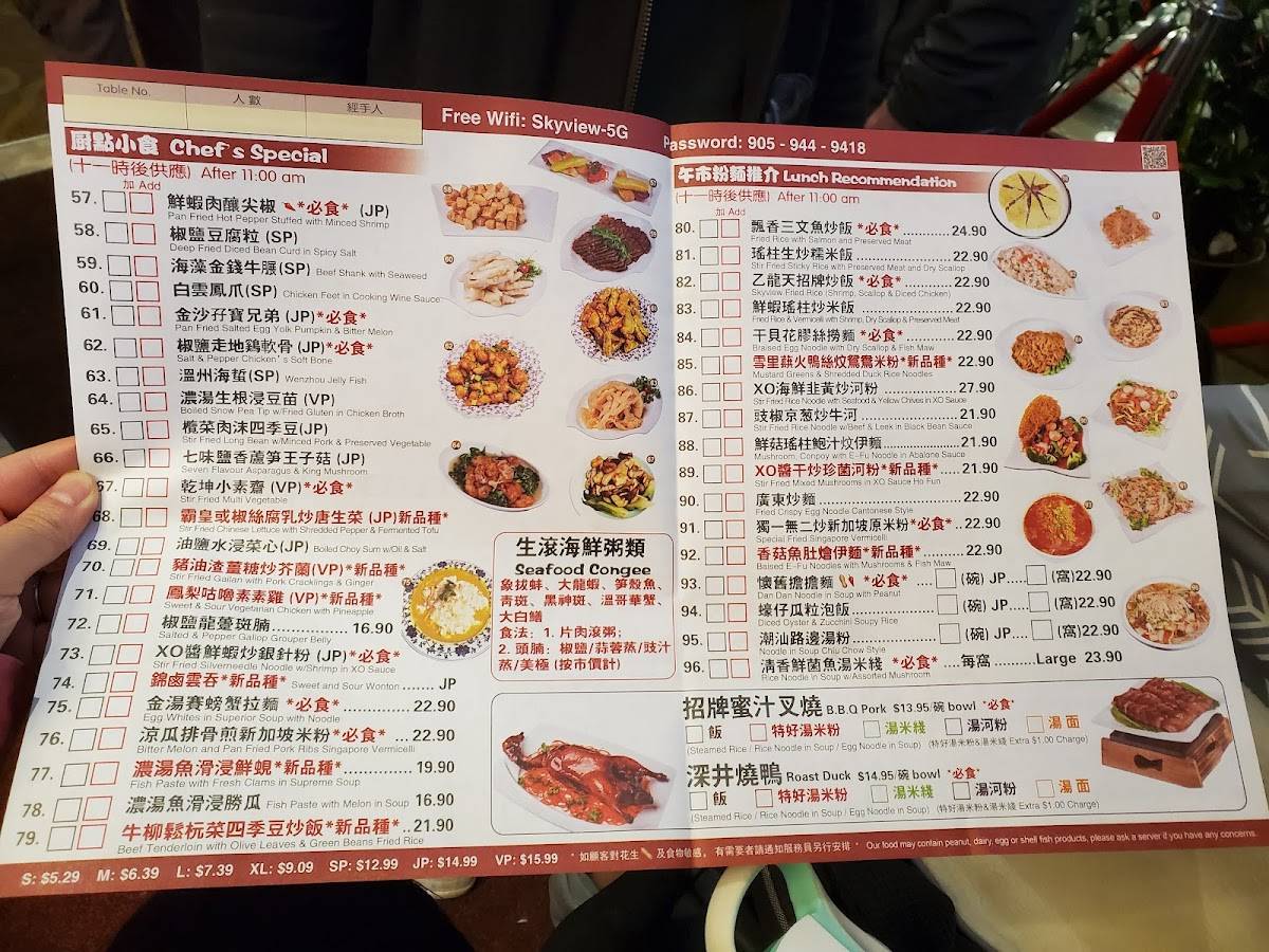 Menu at Skyview Fusion Cuisine restaurant, Markham, Woodbine Ave #8
