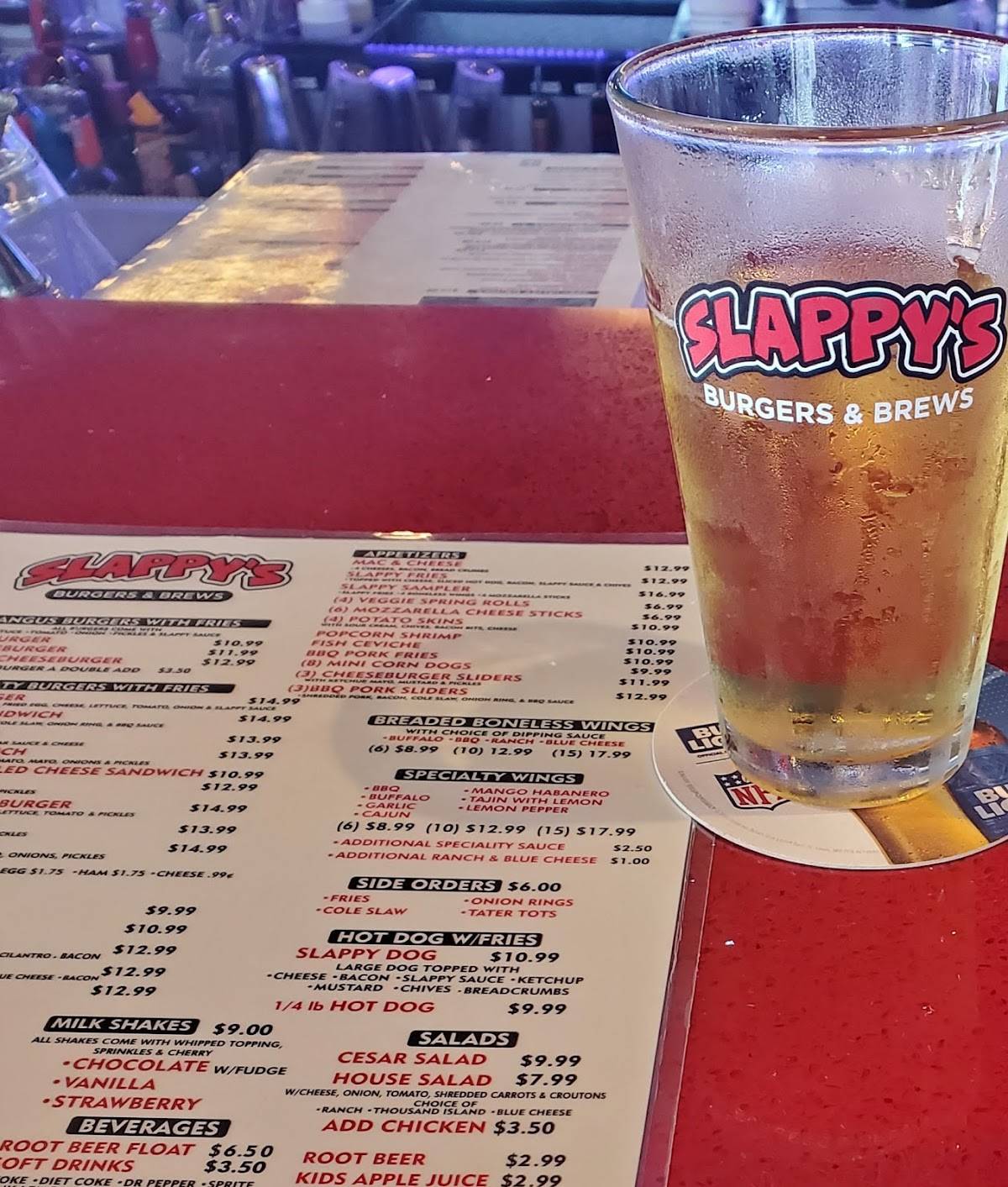Menu at Slappy's Burgers and Brews restaurant, National City