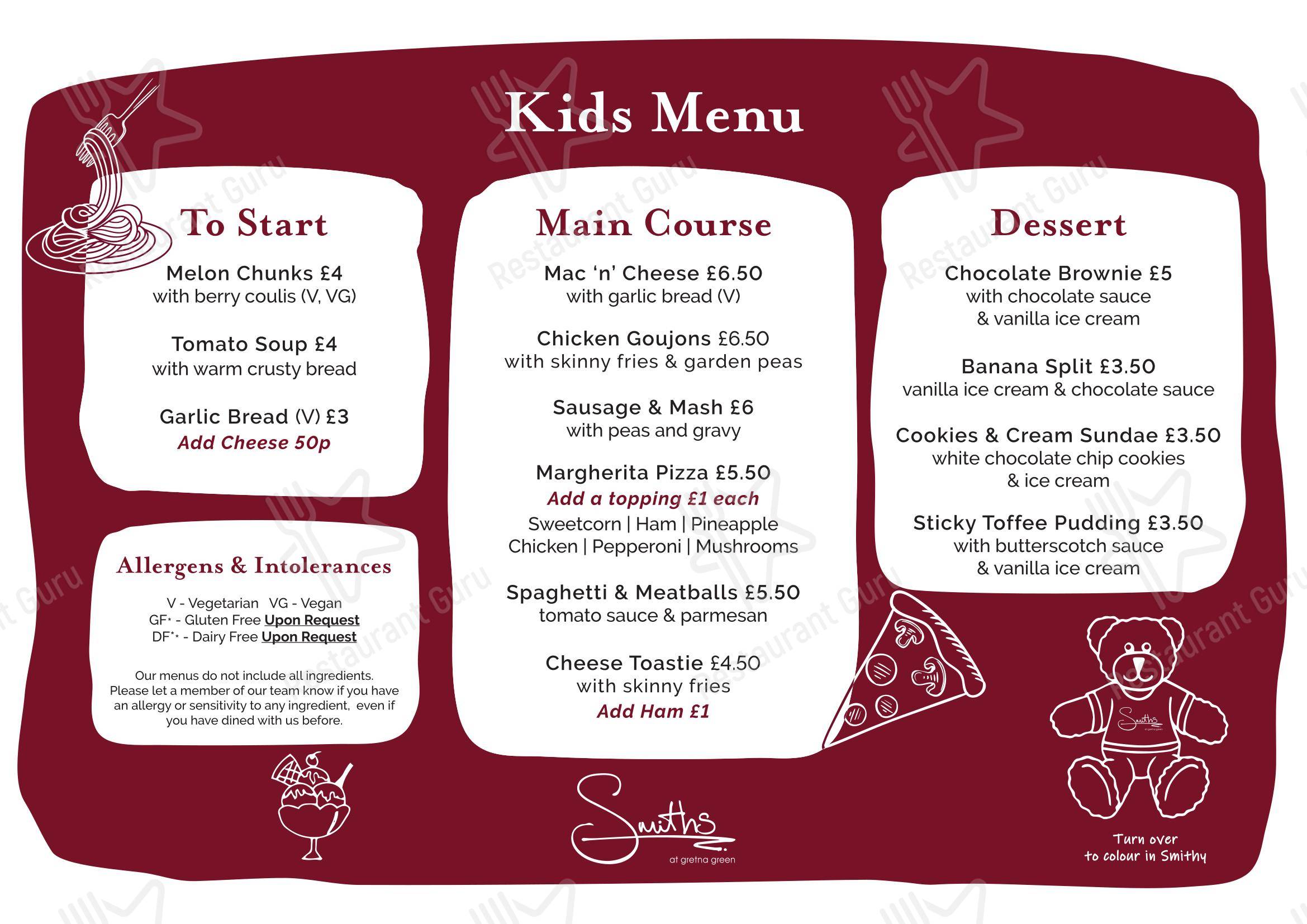Menu at Smiths at Gretna Green Hotel pub & bar, Gretna