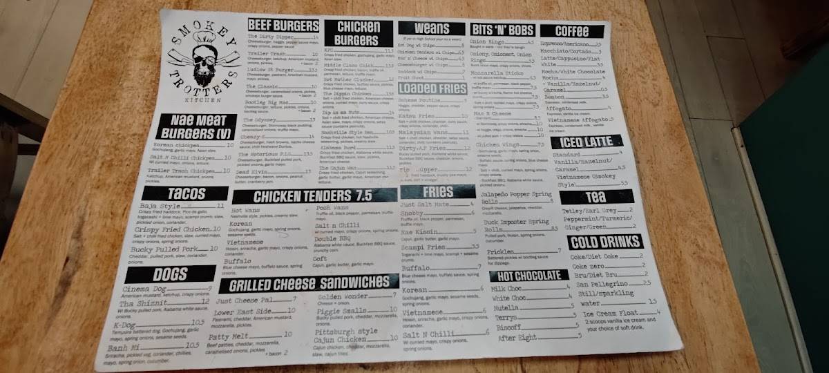 Menu at Smokey Trotters Kitchen restaurant, Glasgow, 233 London Rd