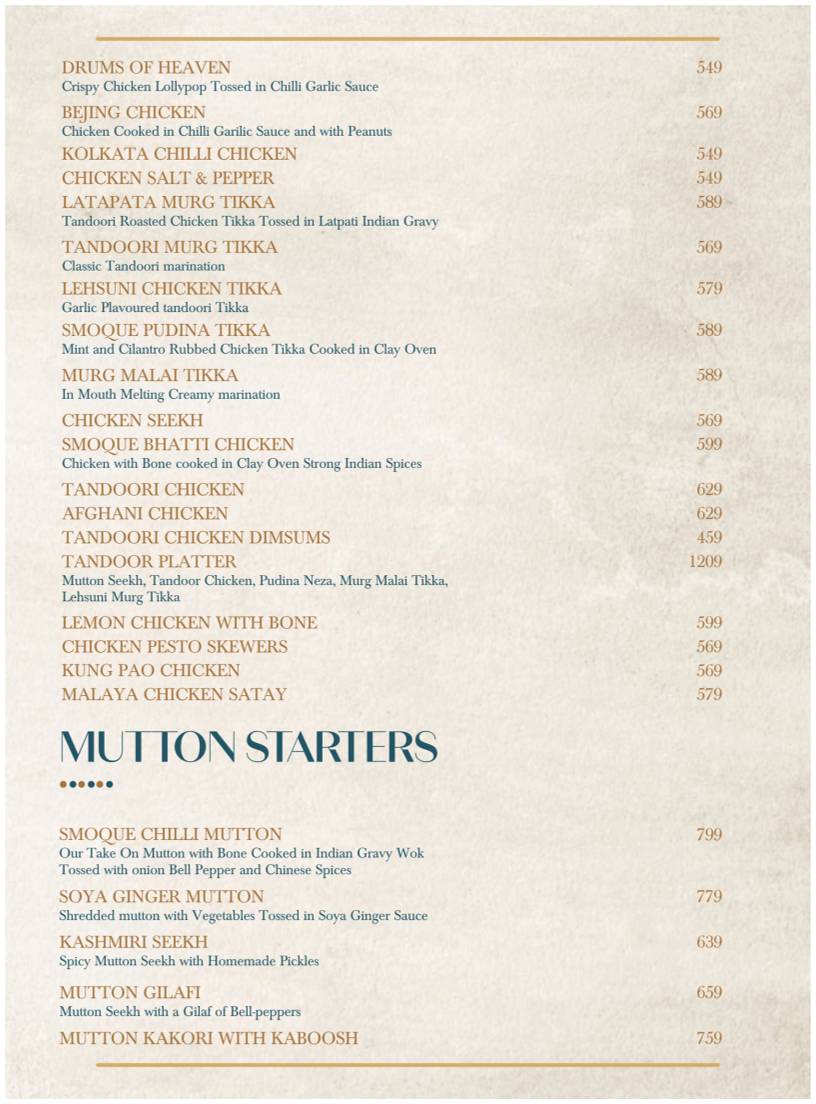 Menu at Smoque,Sky Lounge, Bareilly