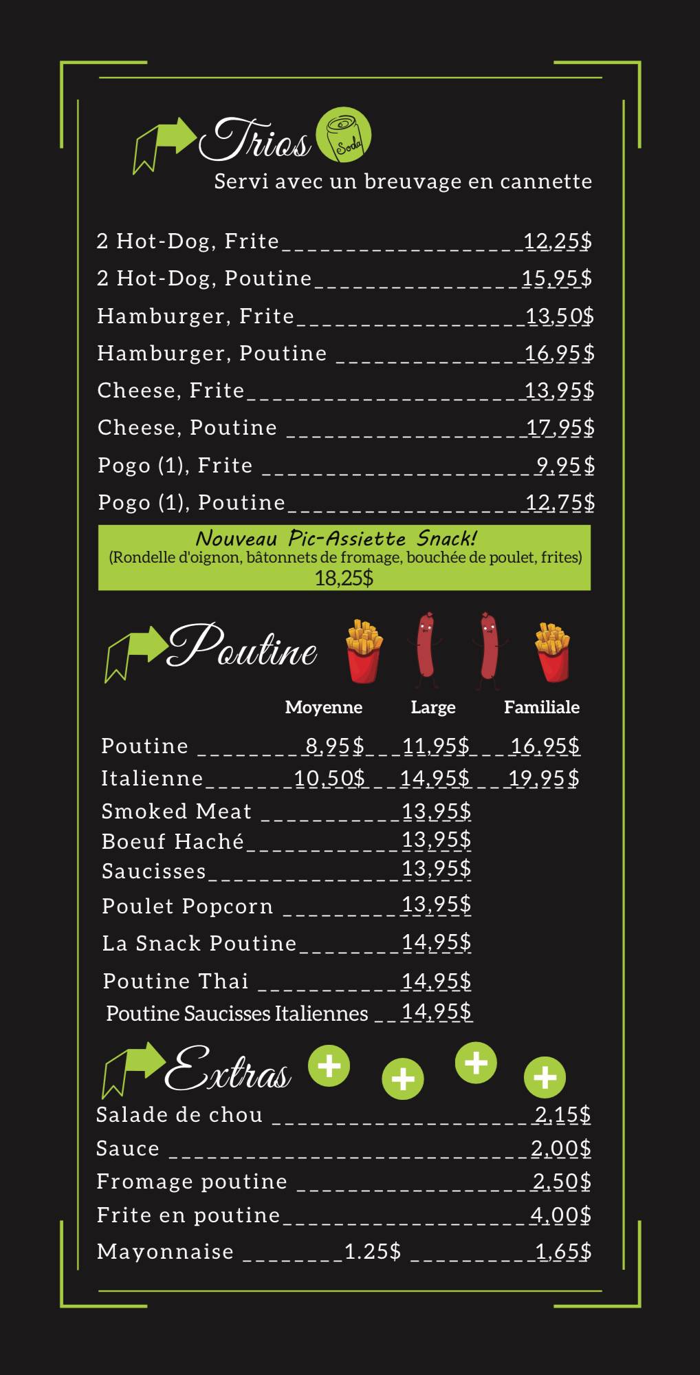 Carta de Snack Bar du Village, Mont-Saint-Michel