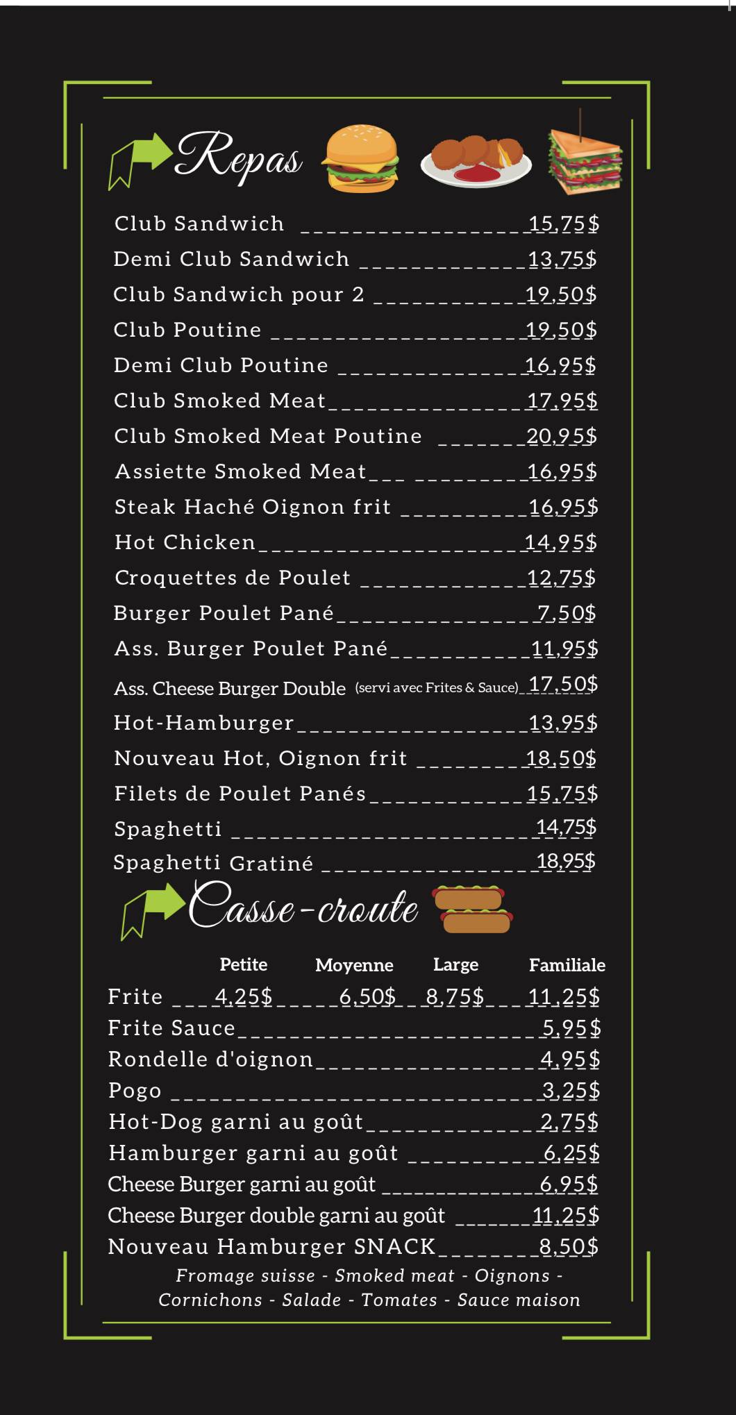 Menu au Snack Bar du Village, Mont-Saint-Michel