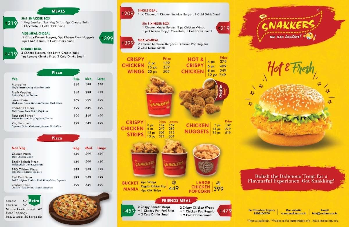 Menu at Snakkers Sachdeva Cafe, Rampura Phul