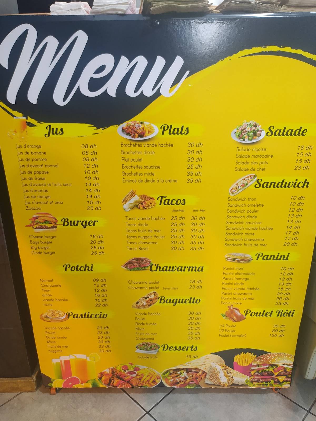Menu au Snap Food restaurant, Essaouira