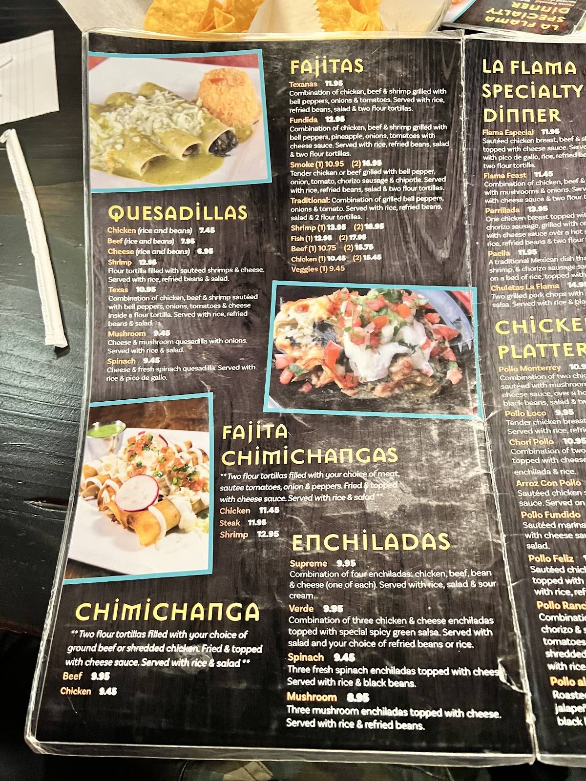 Menu at La Flama Mexican Restaurant, Snow Hill