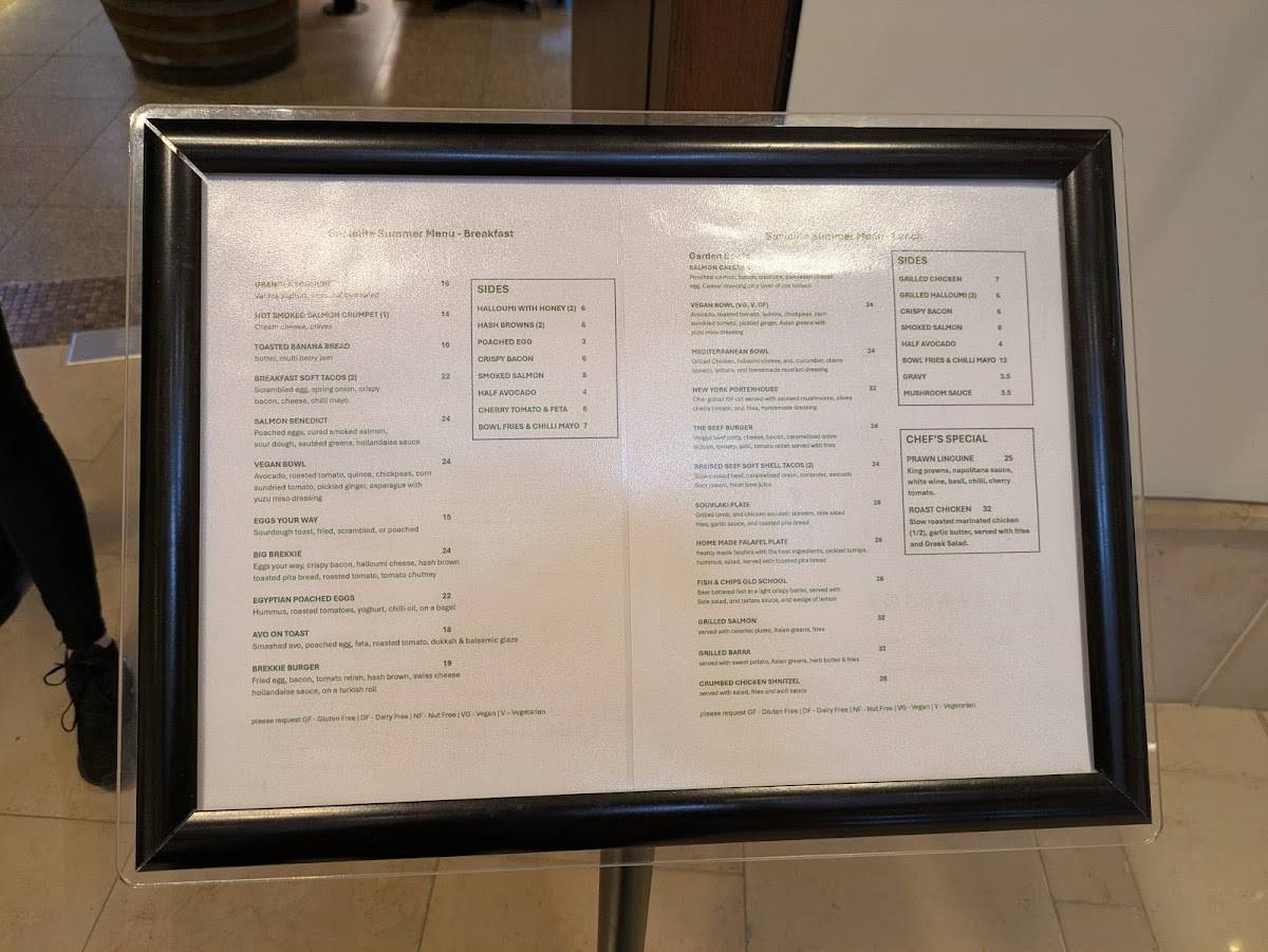 Menu at Socialite cafe, Sydney