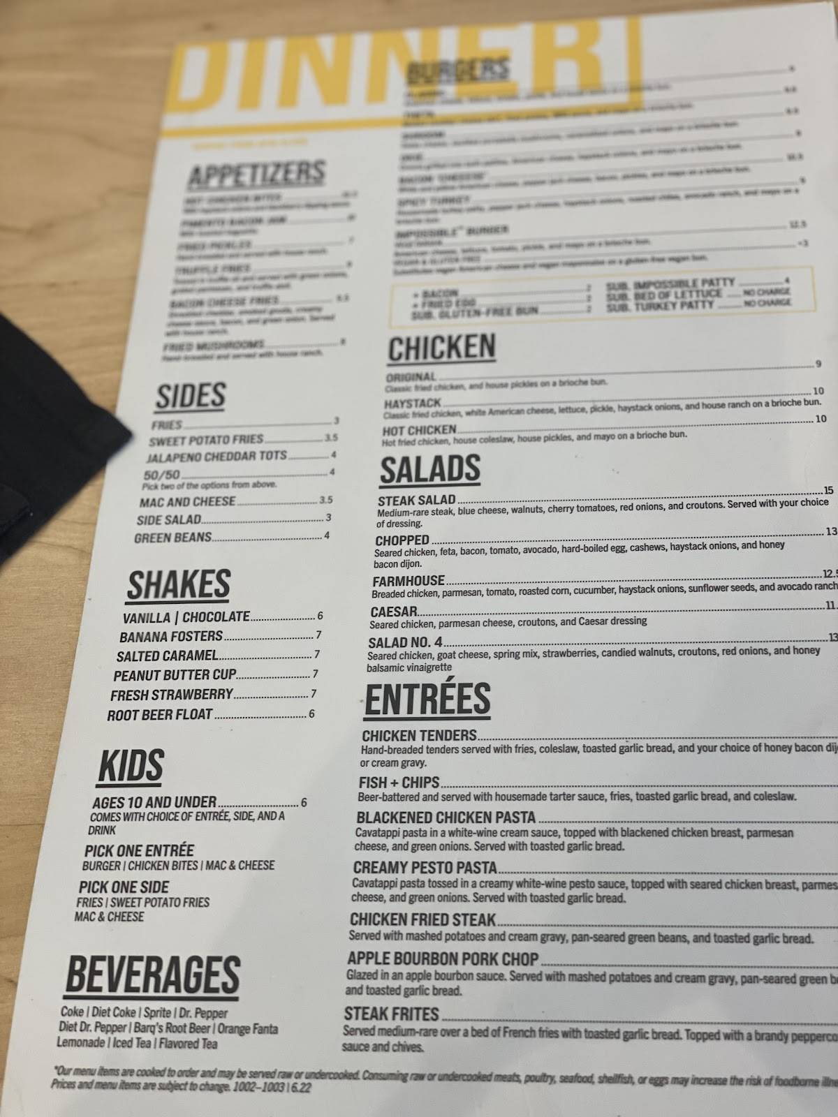 Menu at Society Burger restaurant, Broken Arrow