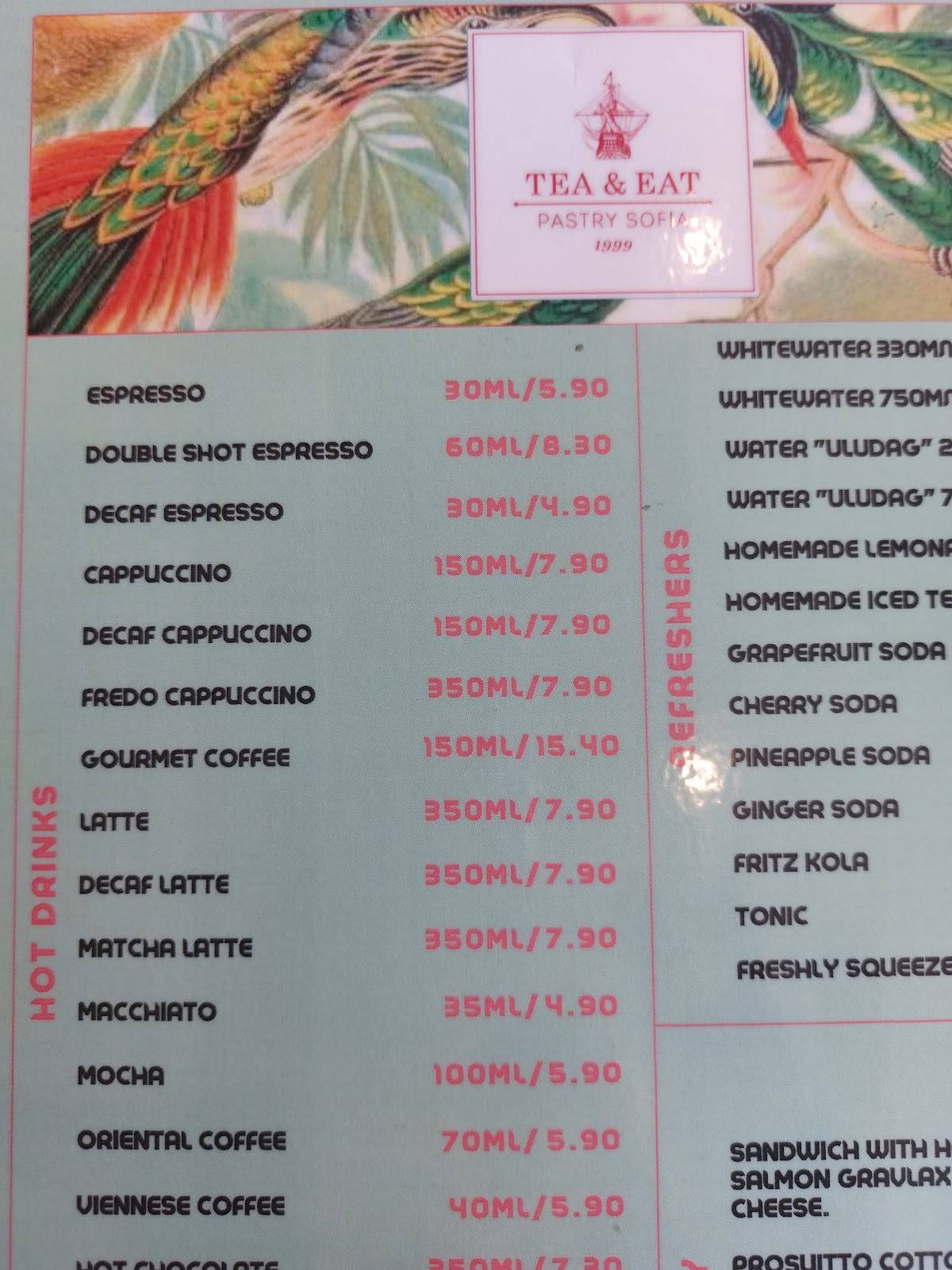 Menu at Tea & Eat 1999 Lounge Sofia pub & bar, Sofia