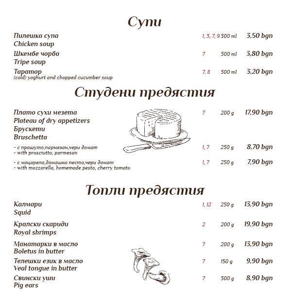 Menu at Trafa Restaurant Geo Milev, Sofia