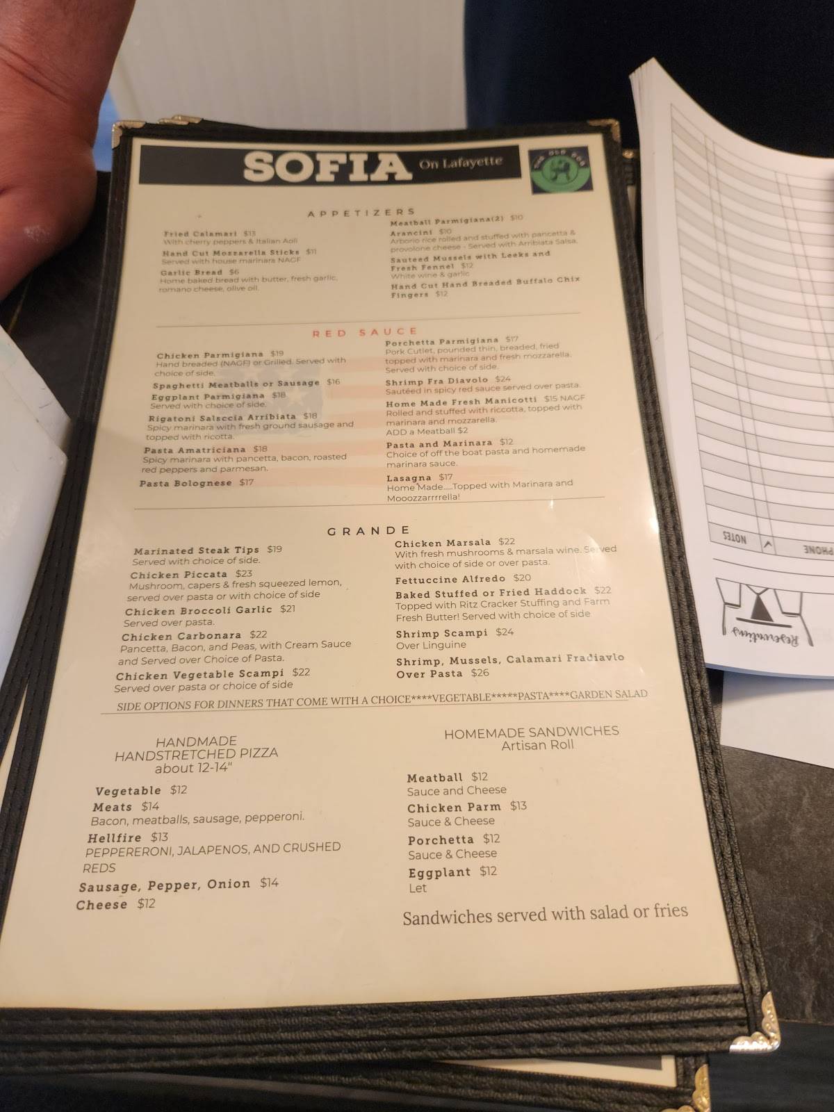 Menu at Sofia on Lafayette restaurant, Hampton