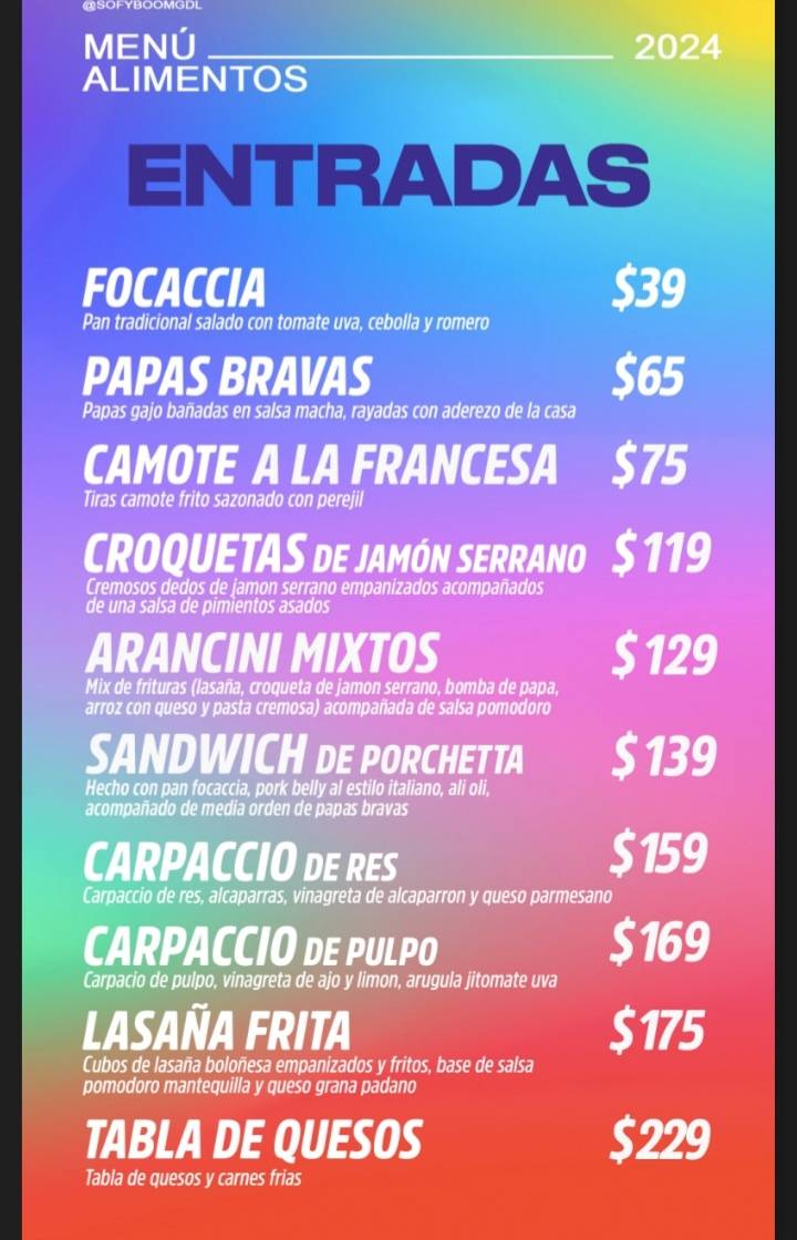 Menu at Sofy Boom pub & bar, Guadalajara