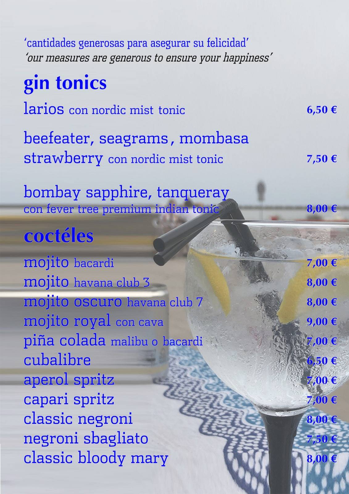Carta del restaurante Sol Y Sabor, Cubellas