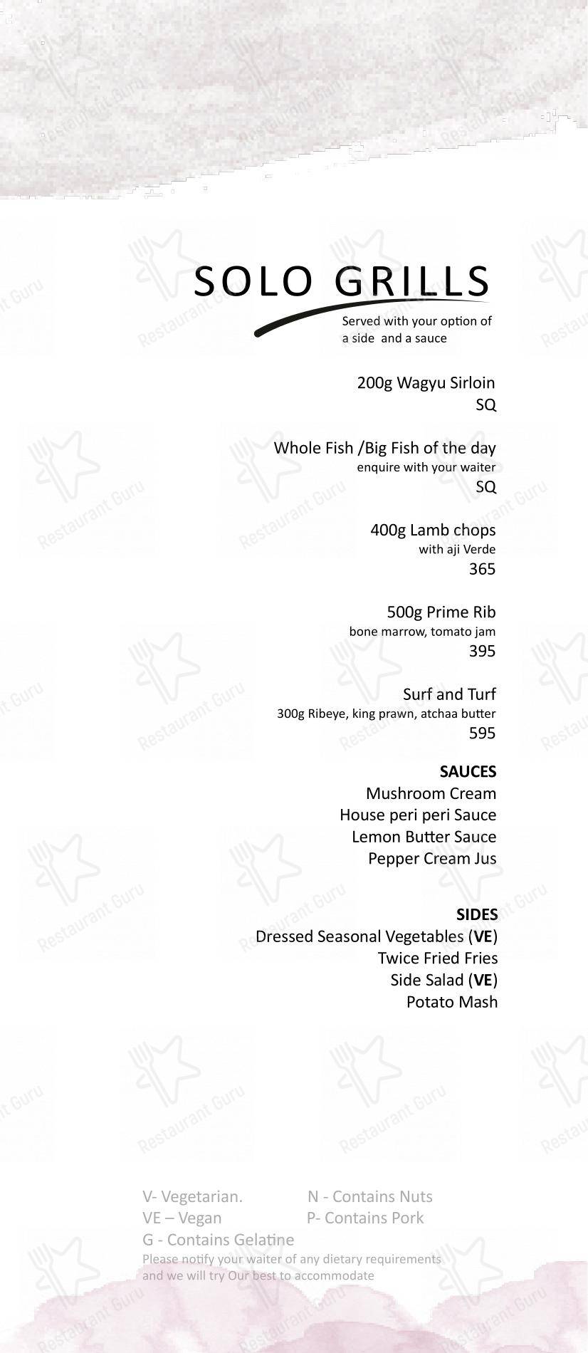 Menu at Solo Restaurant Sandton, Sandton