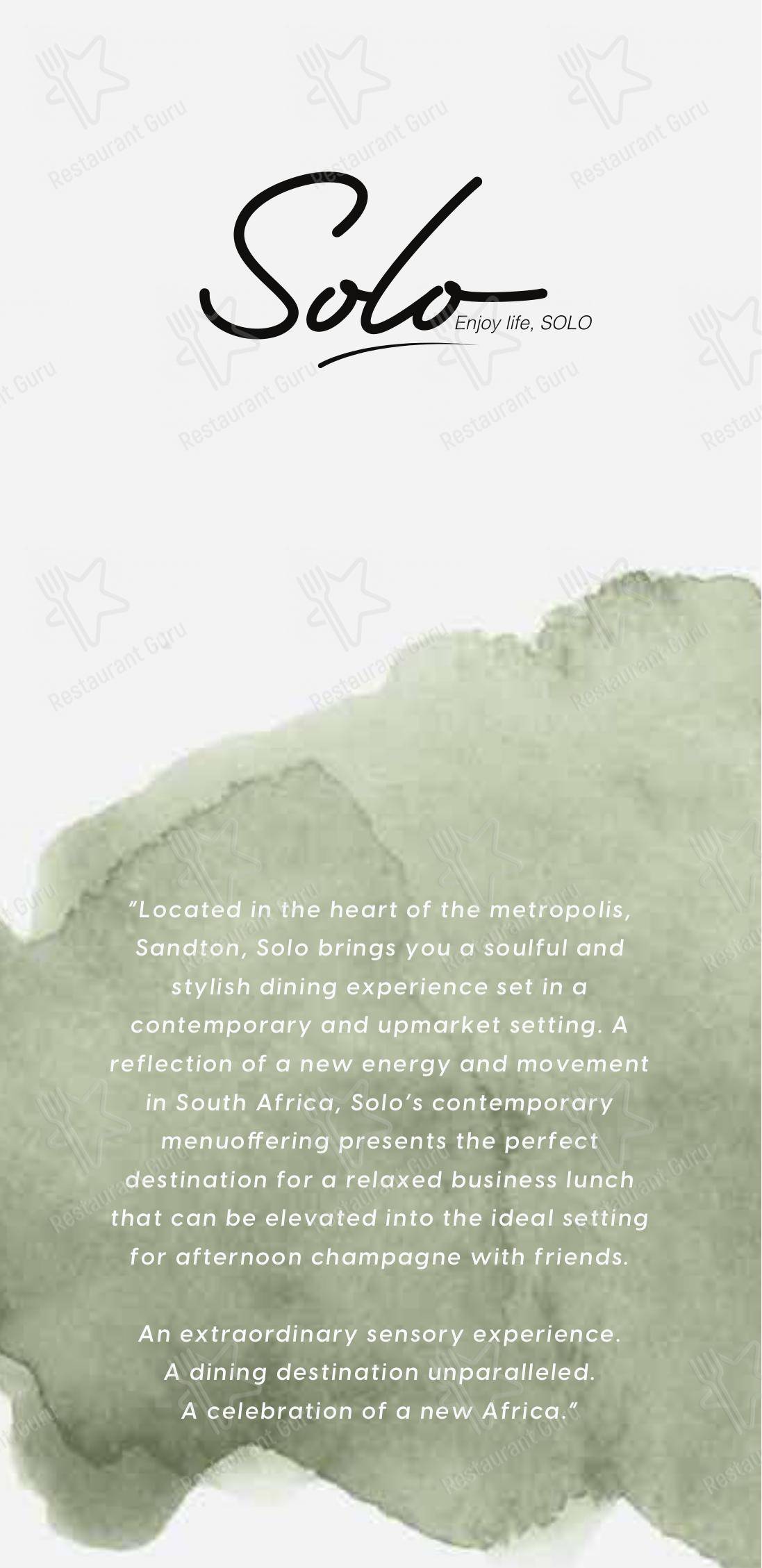 Menu at Solo Restaurant Sandton, Sandton