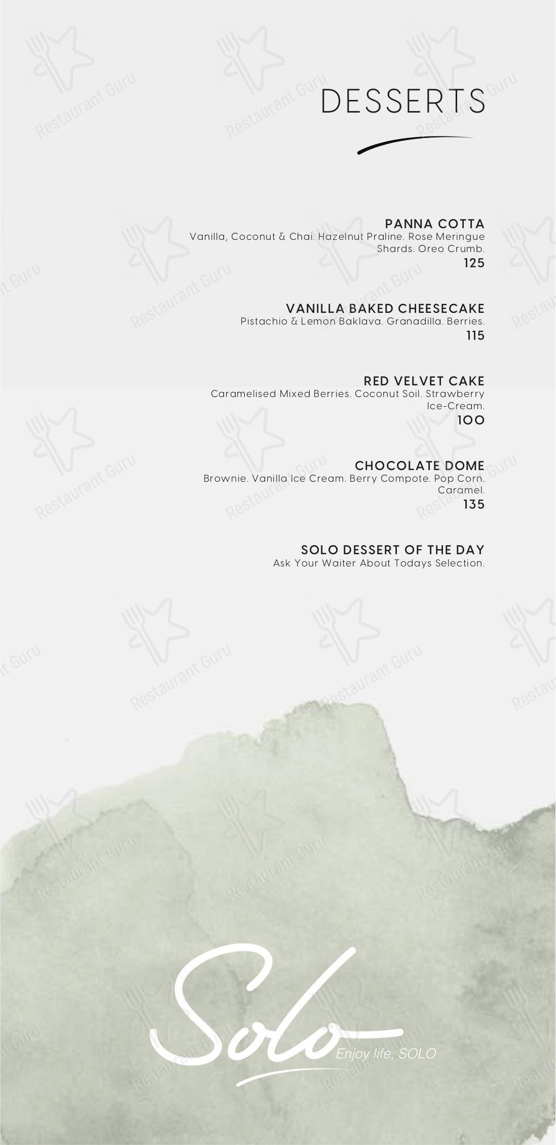 Menu at Solo Restaurant Sandton, Sandton