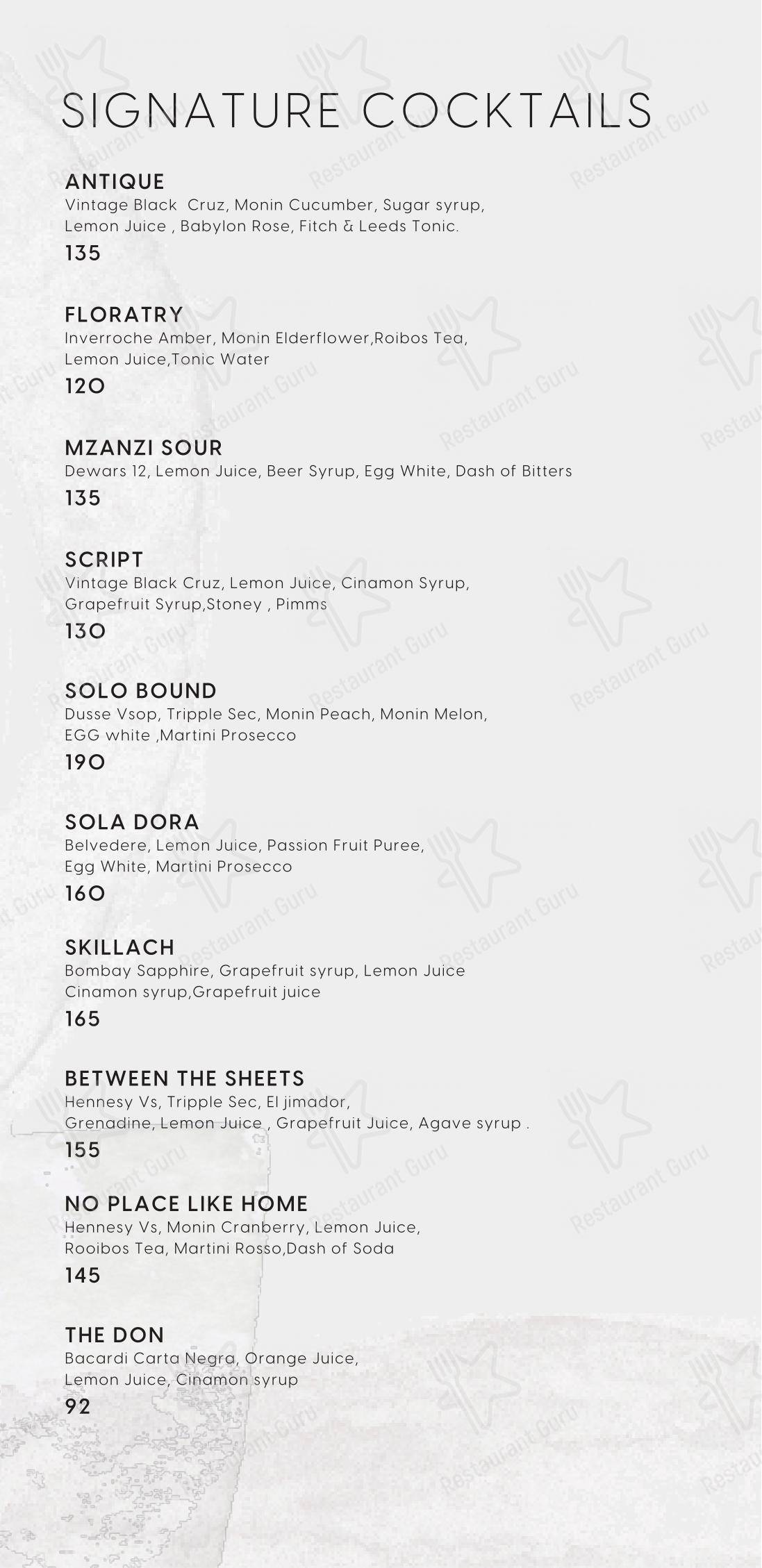 Menu at Solo Restaurant Sandton, Sandton
