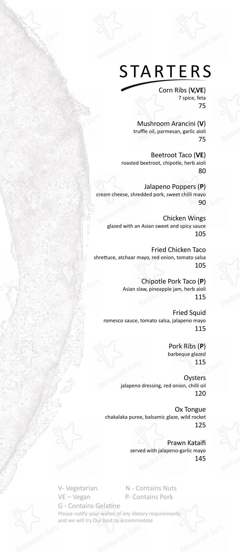 Menu at Solo Restaurant Sandton, Sandton