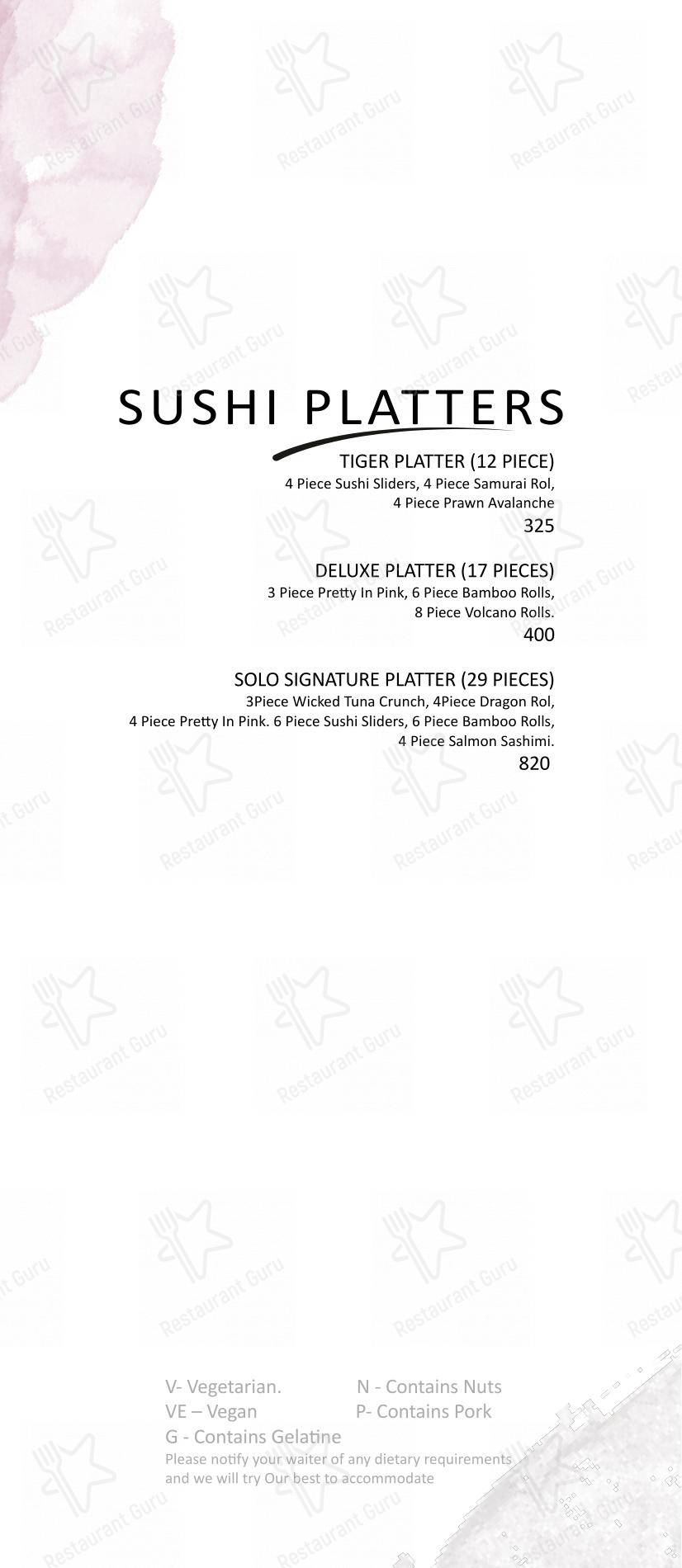 Menu at Solo Restaurant Sandton, Sandton