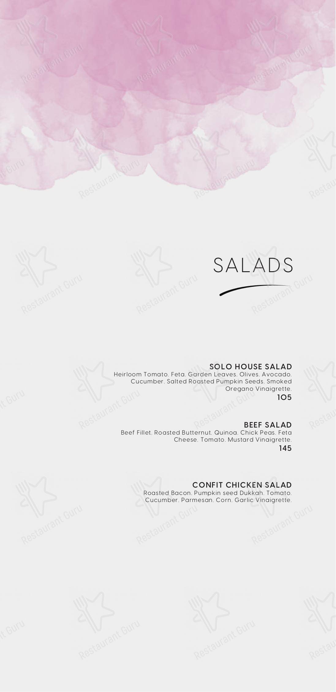 Menu at Solo Restaurant Sandton, Sandton