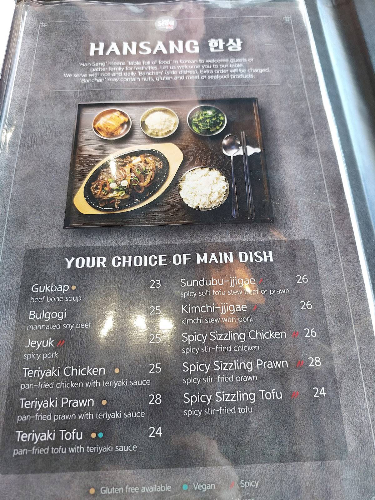 Menu at Soul of Seoul restaurant, Thrumster
