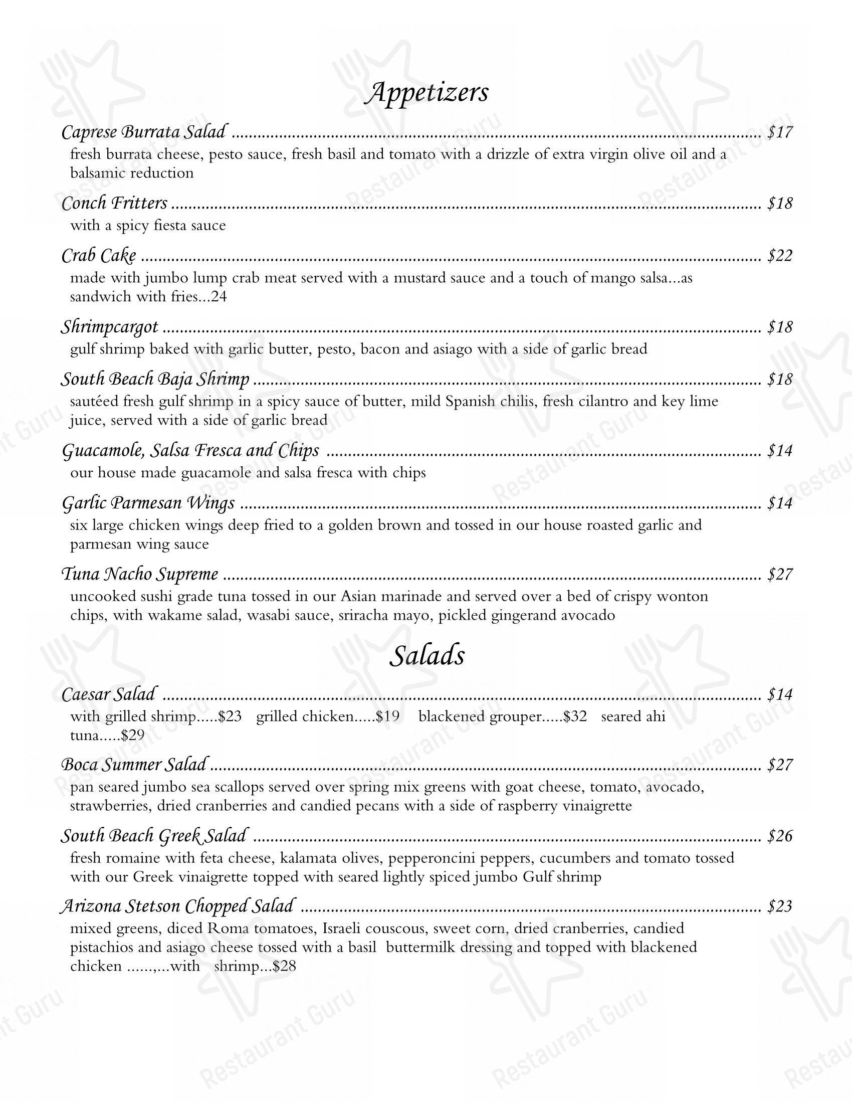 Menu at South Beach Bar & Grille, Boca Grande