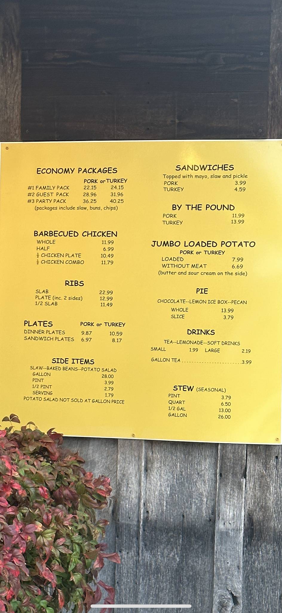 Menu at Southern Hickory Barbecue, Cullman, 212 Broadway Dr SW